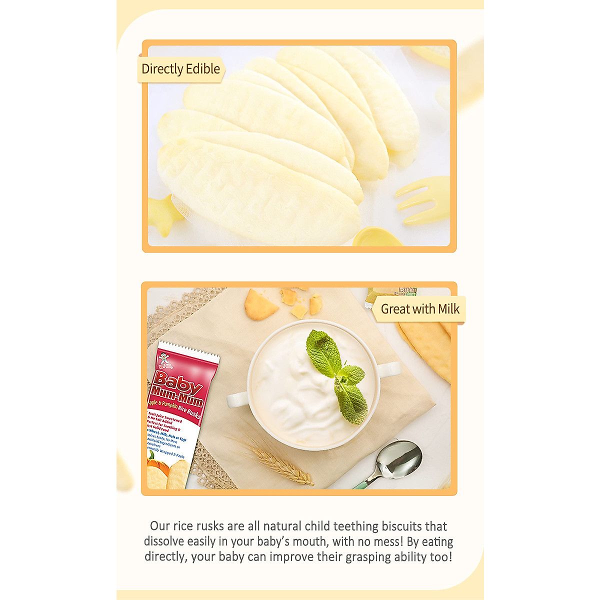 Hot-Kid Baby Mum-Mum Rice Rusks, Original, 24 Pieces (Pack of 6) Gluten Free, Allergen Free, Non-GMO, Rice Teether Cookie for Teething Infants