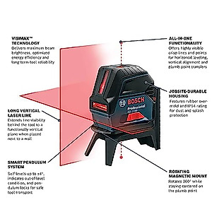 BOSCH 65 Ft. Self-Leveling Cross-Line Combination Laser with Plumb Points GCL 2-160 , Black