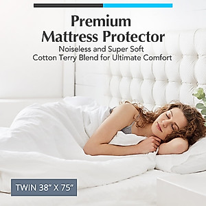 Twin Mattress Protector - Waterproof, Breathable, Blocks Allergens, Smooth Soft Cotton Terry Cover. The Premium Mattress Protector Will Surely Increase The Life of Your Mattress. (Twin)
