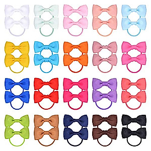 40PCS 2 Inches Baby Girls Hair Bows Ties Mini Boutique Elastic Hair Rubber Ribbon Hair Band Accessories for Kids Toddlers Infants (40 PCS), Multi-colored
