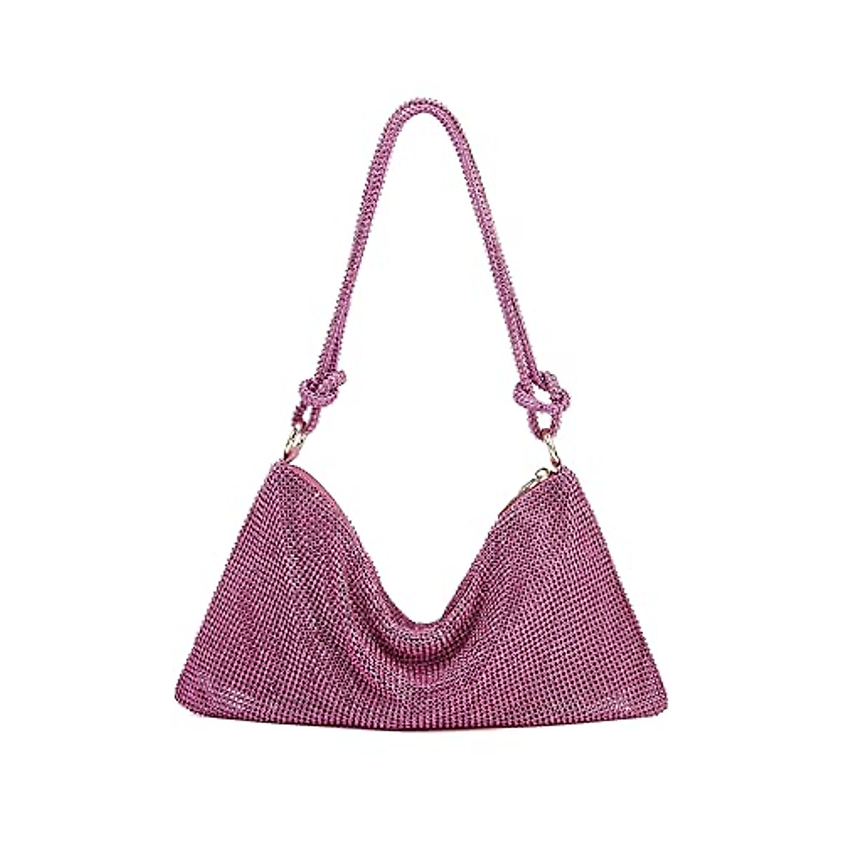 Women's Crystal Rhinestone Slouchy Shoulder Bag for Women Chic Evening Handbag Shiny Purse for Travel Vacation 2022, Rose Pink