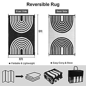 Wonnitar Outdoor Rug 6x9,Waterproof Patios Rug Reversible Plastic Straw Rug,Large Porch Deck Outside Area Rug,Portable Camper RV Mat,Indoor Outdoor Carpet for Picnic Balcony Backyard,Black