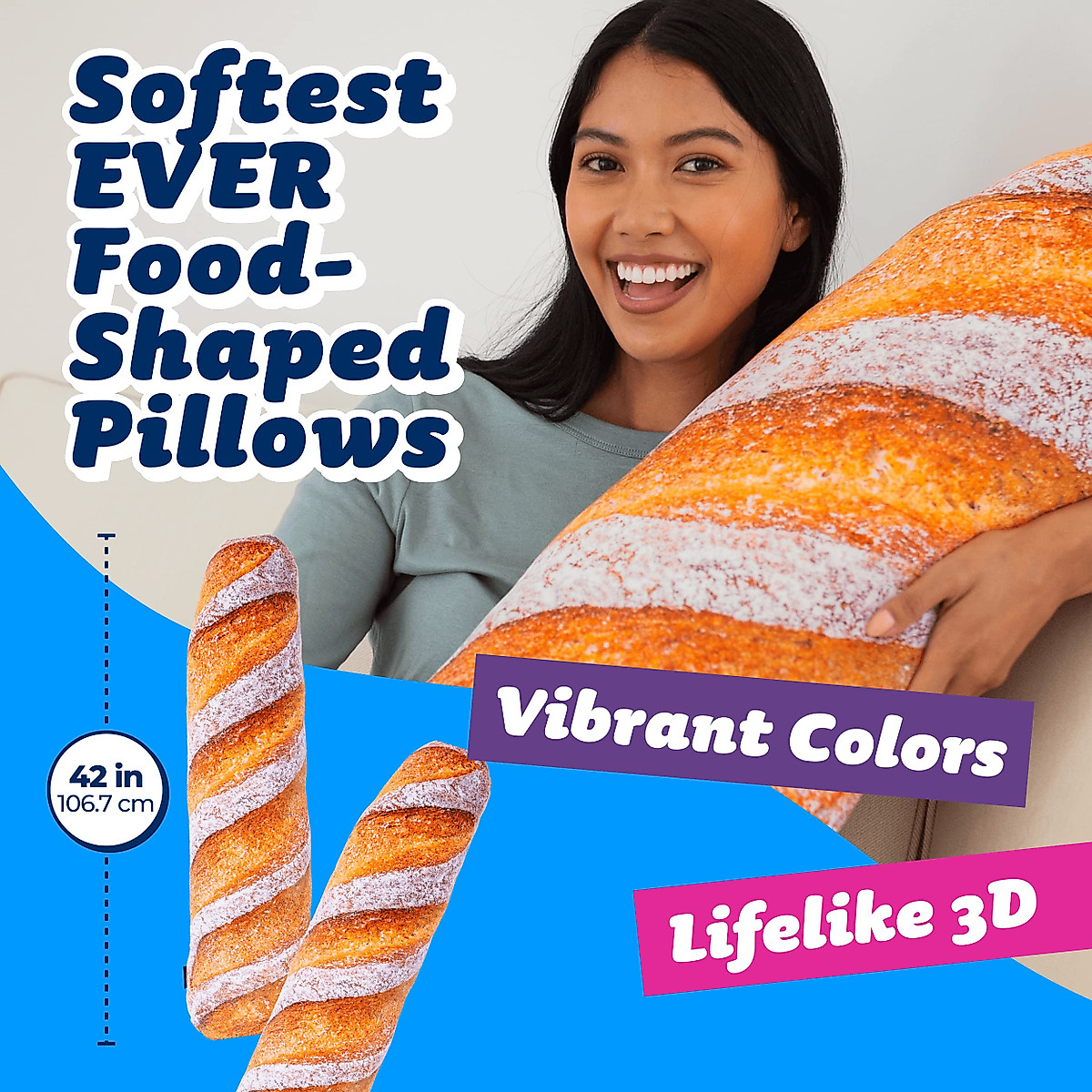 Much Comfort 42" 3D Rustic Baguette Throw Pillow - Made with Soft & Ultra Premium Fabric - Cute, Comfortable, Plush, Stuffed French Bread Loaf Body Cushion for Home Decor - Best Funny Gift - X-Large