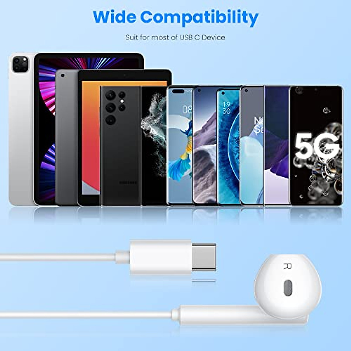ACAGET USB C Headphones, Wired Earphones for Pixel 7 6a USB Type C Headphone with Microphone HiFi Stereo USB C Earbuds for Samsung Galaxy A53 S23 S22 Ultra S21 FE Z Fold Flip 4 Oneplus 10 Pro 9 White