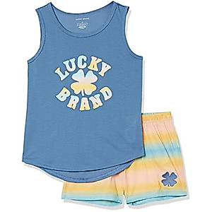 Lucky Brand Girls' 2-Piece Loose-fit Pajama Set, Soft & Cute for Kids, Sunset Ombre Lucky, 4