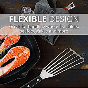 Slotted Fish Spatula Stainless Steel - 11-inch Thin Spatula Heat Resistant with ABS Solid Handle - Fish Turner Spatula - Metal Spatula for Cooking Meat, Eggs - Flexible Spatulas for Nonstick Cookware