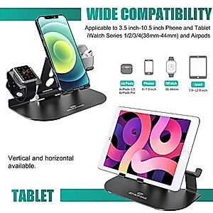 Stand for Apple Watch, [Update Foldable Stand Version] 3 in 1 Adjustable Universal Charger Stand Dock for iPhone 12 Pro Max/11/X/XS/8/ Plus, AirPods, iPad, Kindle and iWatch Series 6/5/4/3/2/1 (Black)