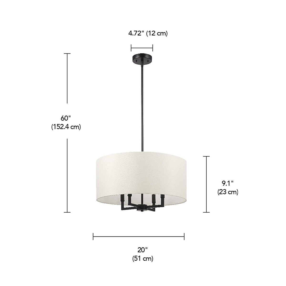 Globe Electric 67000065 4-Light Chandelier, Matte Black, Beige Fabric Shade, Ceiling Light, Chandeliers for Dining Room, Ceiling Light Fixture, Lights for Room Décor, Bulb Not Included