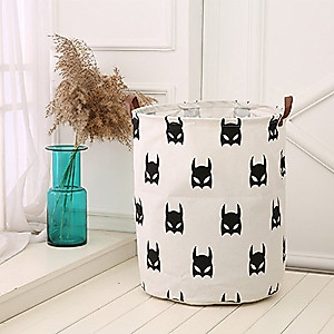 LEOVE Toy Canvas Storage Basket Organizer, Collapsible Laundry Hamper Bucket Burlap Bin for Nursery, Baby, Office, Bedroom, Closet, Laundry (Batman)