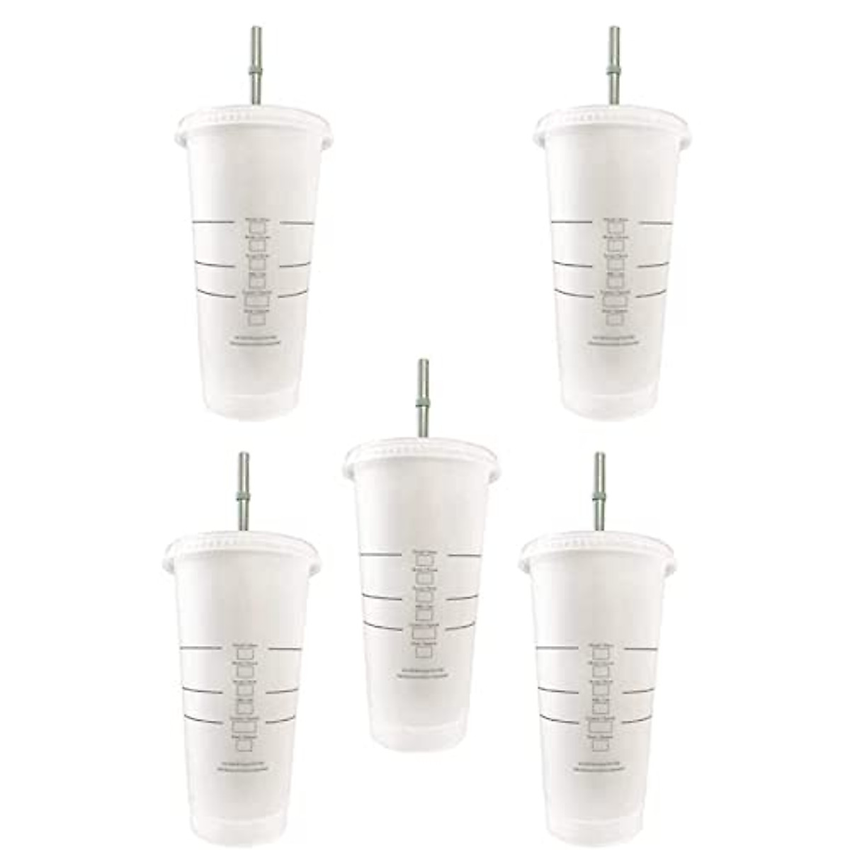 Starbuck 5 Pack Bundle - Reusable Frosted 24 oz Cold Cup with Lid and Green Straw w/Stopper