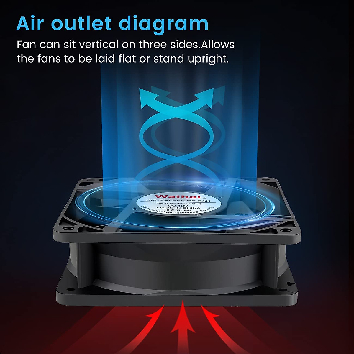 Wathai 120mm x120 x 38mm 12V 2Pin Dual Ball 12cm Industrial Cooling Fan High Airflow