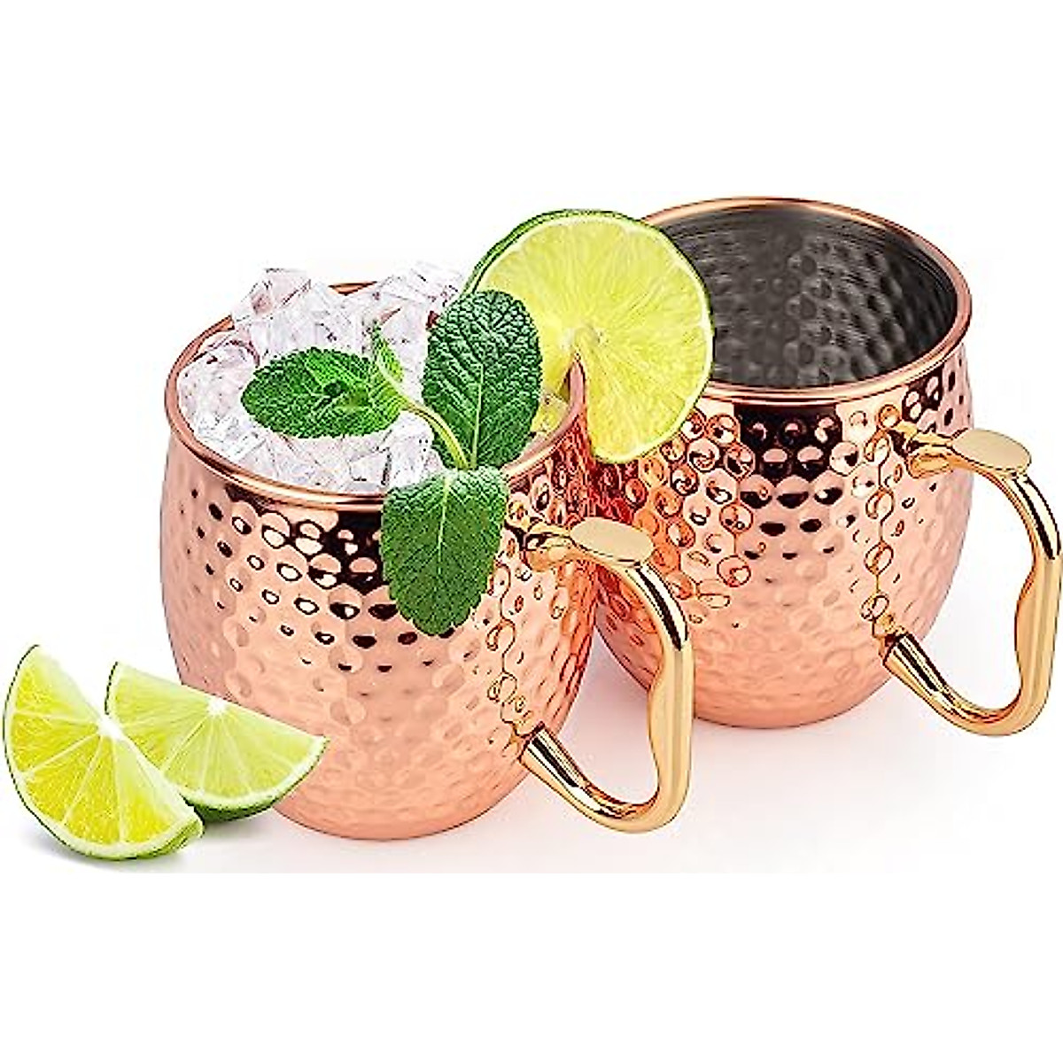 Moscow Mule Copper Mugs - Hammered Cups - Stainless Steel Lining - Pure Copper Plating, 100% Solid Handcrafted - Copper Cups - 19 Ounce Food Safe Hammered Mug For Mules
