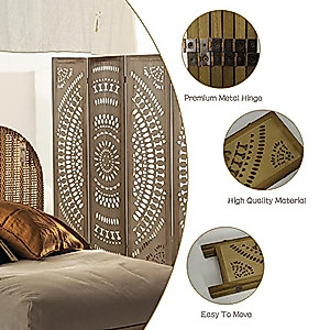 ECOMEX 6 Panel Room Divider, Folding Room Divider Freestanding Privacy Screen Divider, Carved Wood Room Divider for Bedroom Home Office Apartment Studio Hotel Restaurant Garden Terrace (Brown)