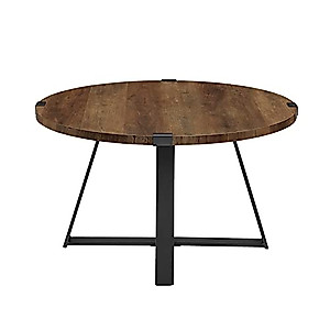 Walker Edison Anastasia Modern Metal Wrap X Base Coffee Table, 30 Inch, Black and Rustic Oak