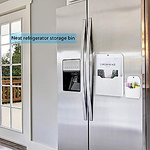 3 Pack Magnetic File Holder, Large Size Refrigerator Magnetic Holder for Pen, Paper, Markers, Notebooks, Letter, Good for Class Whiteboard, Office, Refrigerator, Locker L, M and S (White)