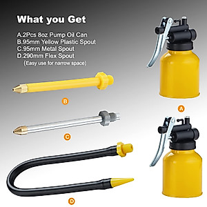 Junchi [2-Pack] Metal Yellow Pump Oil CAN with 3 Spouts