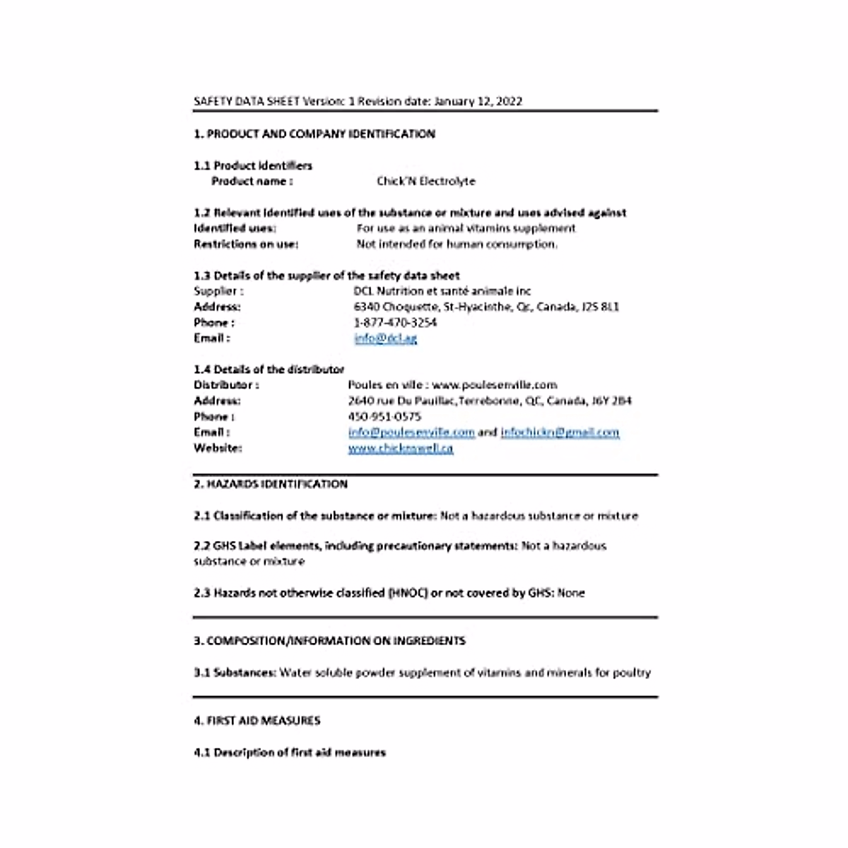 Chick'N Electrolyte for poultry