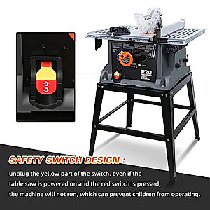Table Saw 10 inch, Prostormer 15A Multifunctional Saw with Stand 45º -90º Blade Angle and about 5000RPM No-Load Speed for Woodworking