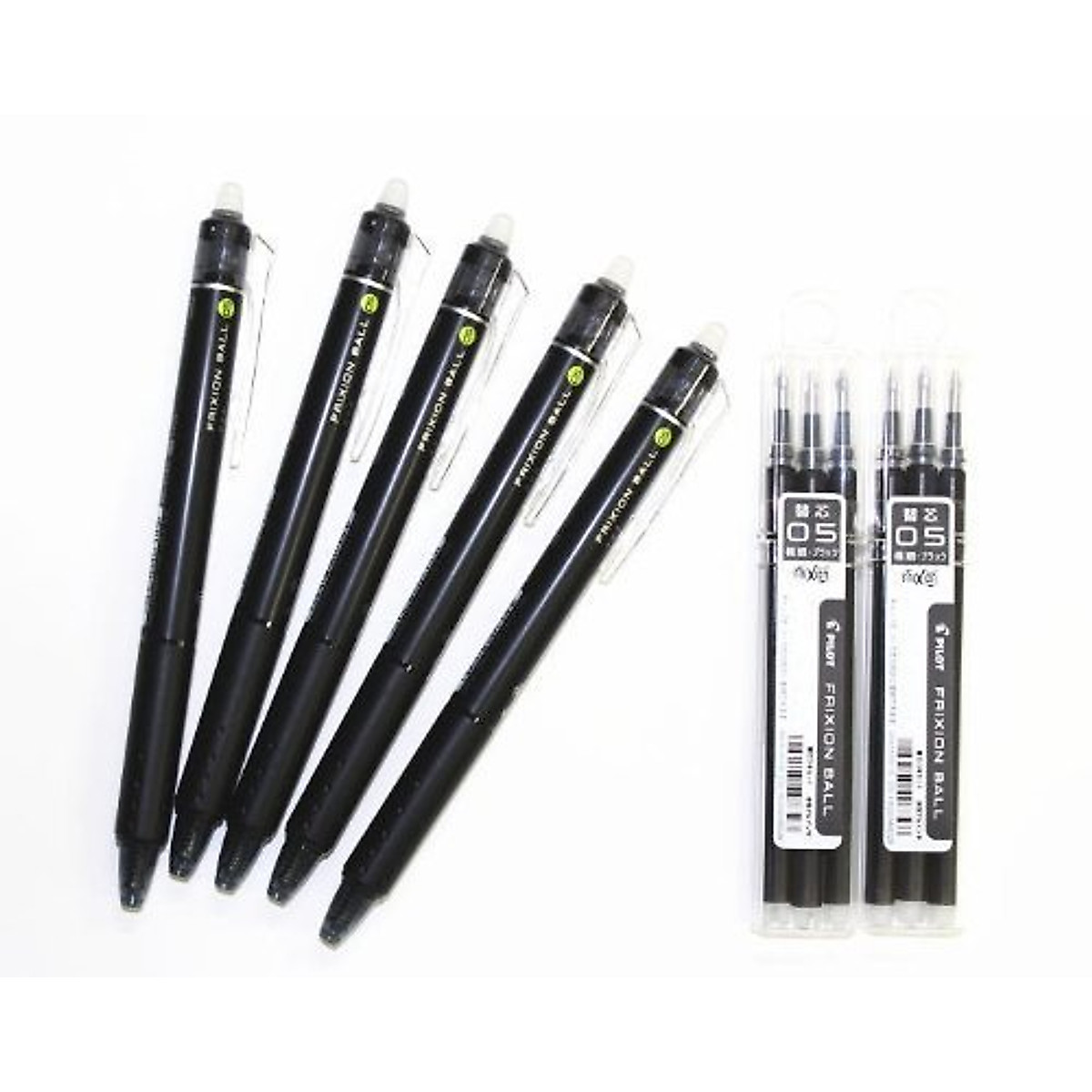Pilot Frixion Ball Knock Retractable Erasable Gel Ink Pens,fine Point, - 0.5 Mm - Black Ink- Value set of 5 & 6 Gel Ink Pen Refill Pack