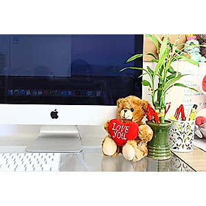 Plushland Stuffed Mocha Heart Bear – Love You- Plush Bear Toy for Kids & Adults - Embroidered Heart Pillow - Brown-6 inches