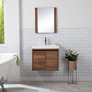 Spring Mill Cabinets Kelby Modern Floating Bathroom Vanity with 2-Door Cabinet Sink Top, 24.5" W x 18.75" D x 22.25" H, Brown and White