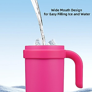 BJPKPK 18 OZ Insulated Travel Tumbler with Handle and Straw, Stainless Steel Water Bottle, Double Wall Vacuum Insulated Mug, for Work, Car, Travel, Rose Red