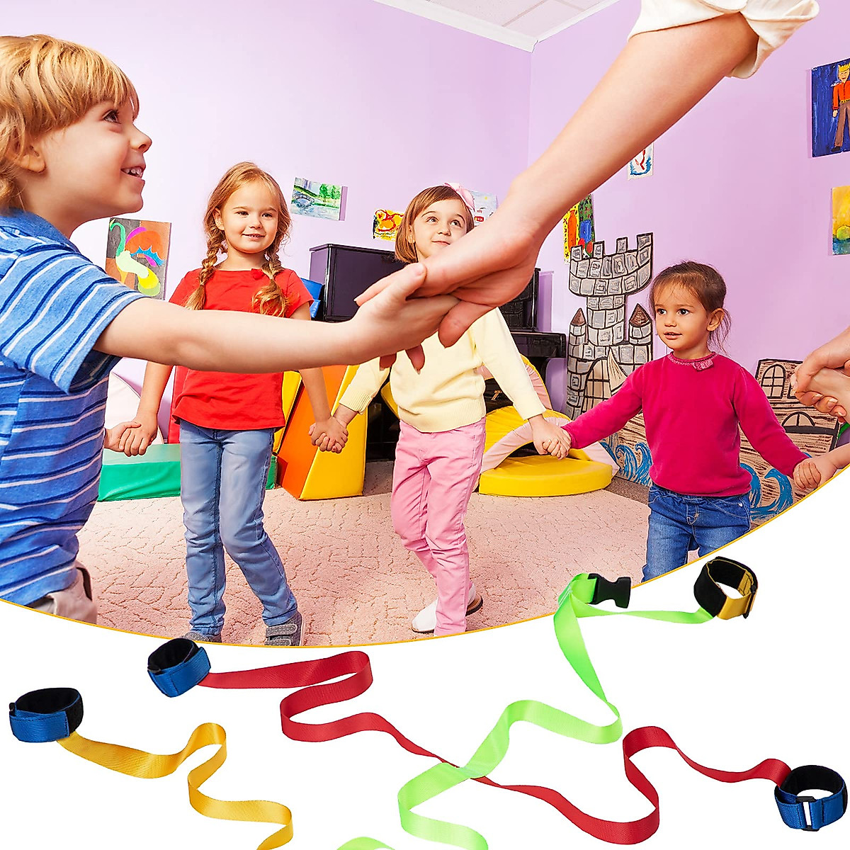 Kajaia Children Safety Walking Rope with 14 Handles Colorful Walking Rope Adjustable Outdoor Safety Rope for Preschool Nursery Daycare Kindergarten School Kids Teachers