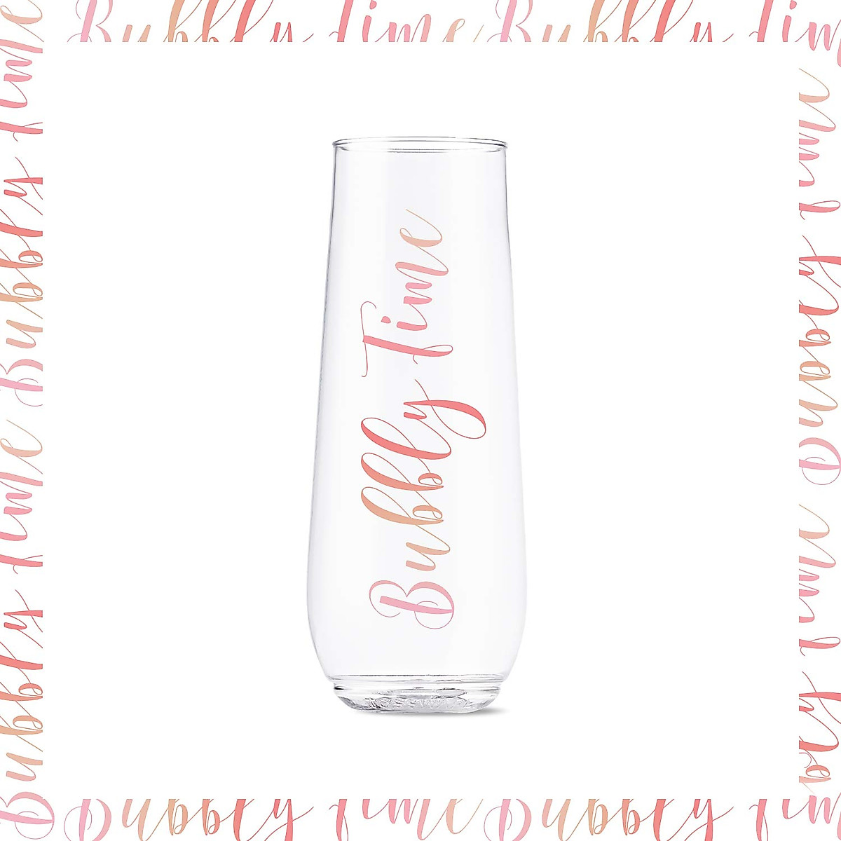 TOSSWARE POP 9oz Flute Pink Rose Toast Series, SET OF 6, Premium Quality, Recyclable, Unbreakable & Crystal Clear Plastic Printed Champagne Glasses