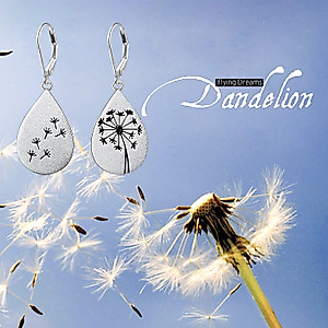 Dandelion Drop Earrings for Women 925 Sterling Silver Teen Water Drop Silver Flower Leverback Dangle Earrings Jewelry for Mom Lover