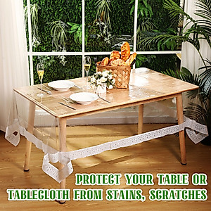 Kinlop 6 Pcs Clear Table Protector Clear Vinyl Tablecloth Protector Waterproof Transparent Table Cover White Lace Rectangle Tablecloth for Dining Table Home Room Kitchen Indoor Outdoor, 60 x 84 Inch