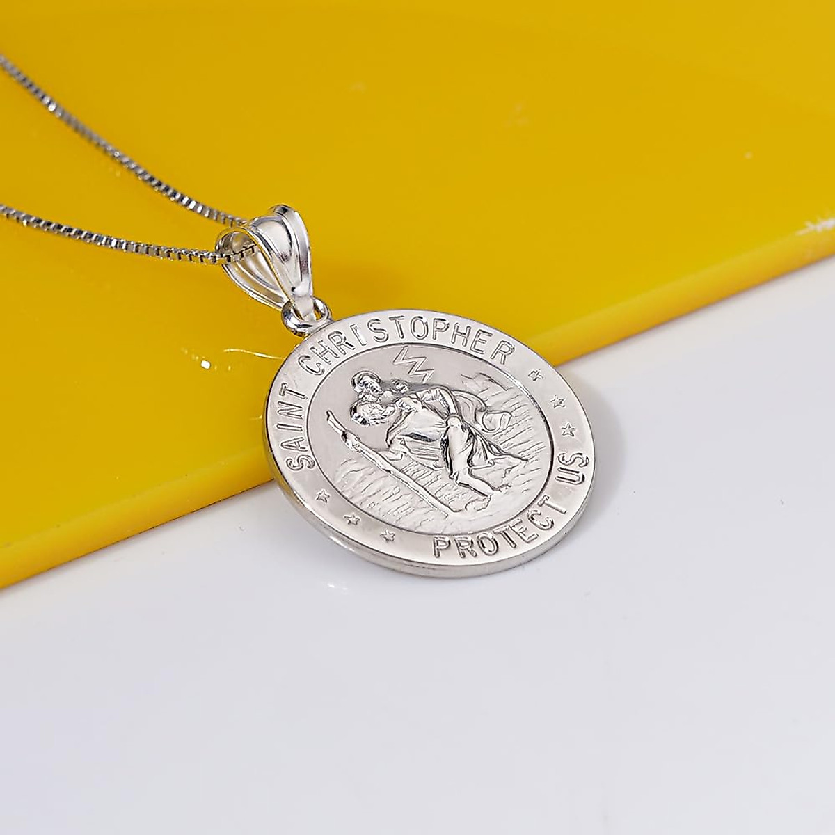 PicturesOnGold.com Saint Christopher Religious Medal - Solid Sterling Silver, 3/4 Inch Size of a Nickel