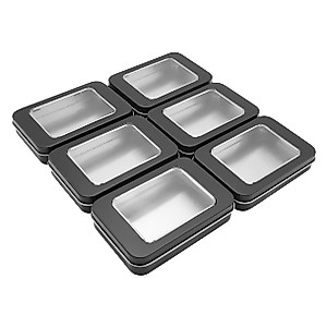 WESTKAIBA 6 Pieces Tin Can Mini Box with Metal Storage Case Lid See-Through Rectangular Container Accessory Storage Miscellaneous Goods Case, Black