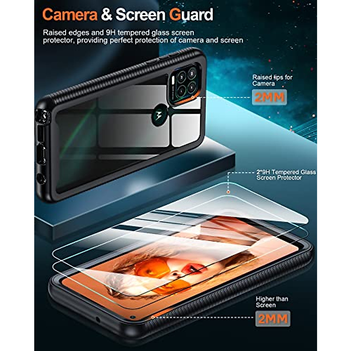 LeYi for Moto G Stylus 5G Case（2021）, Motorola G Stylus 5G Case with 2 Tempered Glass Screen Protector, Full-Body Shockproof Bumper Rugged Hybrid Clear Phone Case for Moto G Stylus 5G, Black/Clear