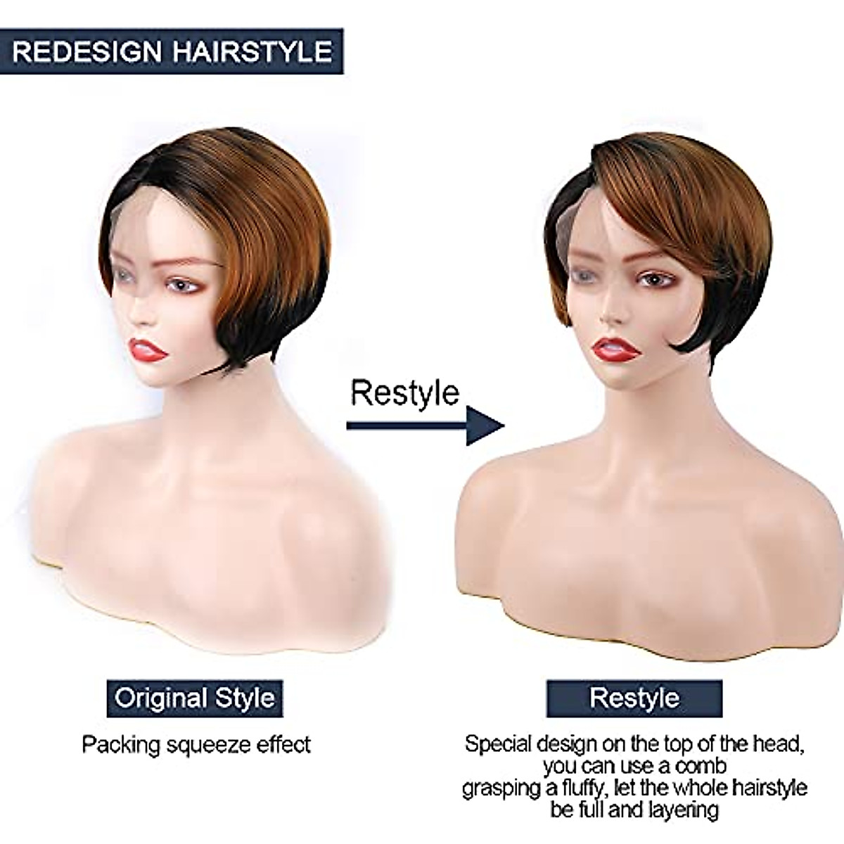 Short Pixie Cut Wig Straight Hair Wigs for Black Women Synthetic Ombre Gold Blonde Bob Daily Use (6 inch) (Ombre Blonde)