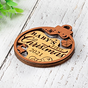Creawoo Baby’s First Christmas 2021 Ornament, Wooden Christmas Tree Ornaments, Family Holiday 1st Xmas Keepsake Gift for New Born Baby Boys, Girls and New Parents with Hollowed Design