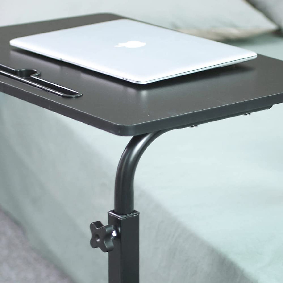 Emall Life Tray Table, Adjustable Sofa/Bed Side Table Portable Desk with Wheels Overbed Table Laptop Cart with Holder Slot (15.7 * 23.6, Black Willow)