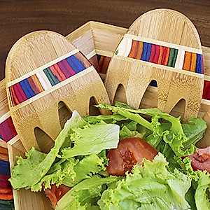 Baltique Marrakesh Collection Salad Hands Serving Utensils, Bamboo and Colored Birch Wood