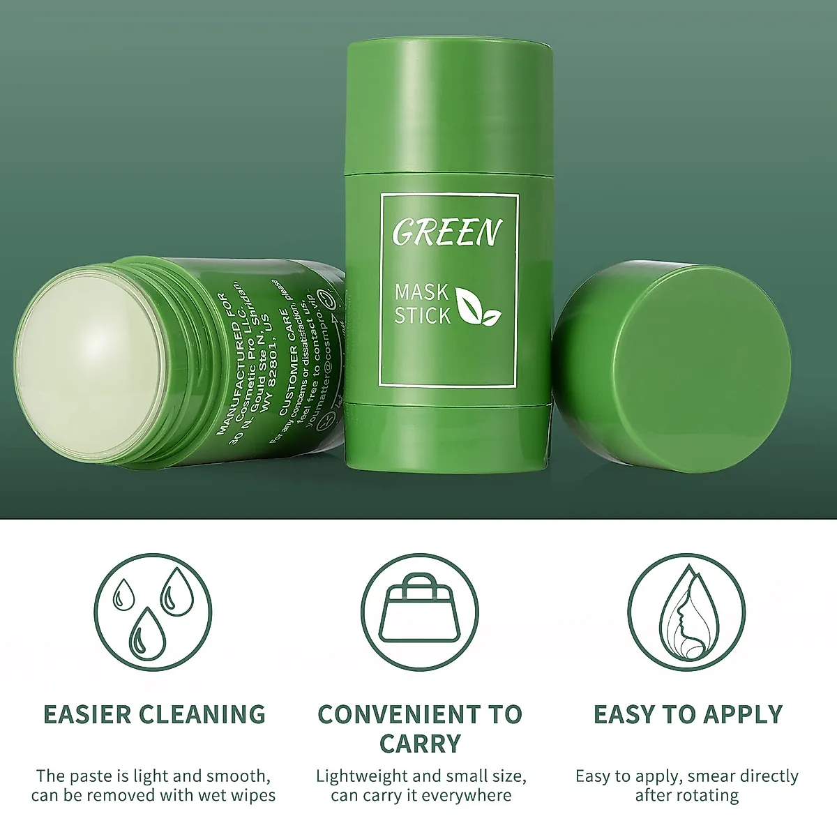 JUANCHI Green Tea Mask Stick, Green Stick Blackhead Remover, Purifying Clay Stick Mask, Deep Pore Cleansing, Face Moisturizing, Skin Brightening for Women Men 2PCS