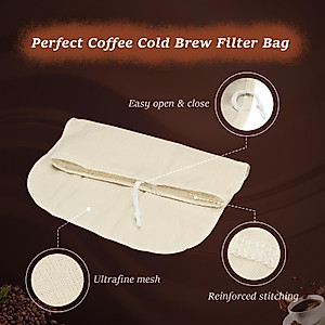 PalpitateC Cold Brew Coffee Bag Compatible with Toddy Cold Brew Systems, Mason Jars, Pitchers Cold Brew Maker, for 12" x 11" Cotton Reusable Coffee Filter Bag with Drawstring (1 Pack)