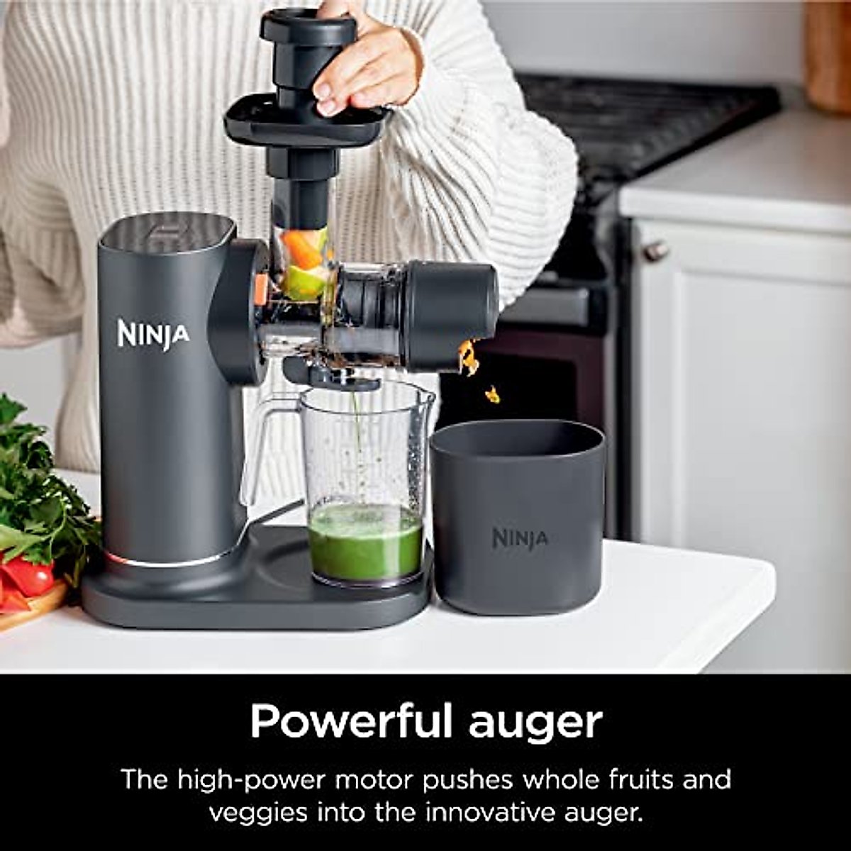 Ninja JC151 NeverClog Cold Press Juicer, Powerful Slow Juicer with Total Pulp Control, Charcoal