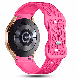 IKANFI No Gap Leopard Engraved Bands Compatible for Samsung Galaxy Watch 6/5/4 Band 40mm 44mm,Watch 6 47mm 43mm,5 Pro 45mm,Watch 4 Classic 42mm 46mm,20mm Soft Silicone Replace Strap Women-Hot Pink