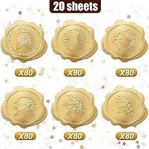 480 Pcs Christmas Envelope Stickers Gold Foil Embossed Envelope Stickers Wax Seals Stickers Adhesive Flower DIY Seal Decal Labels for Greeting Card Wedding Invitations Xmas Party Favors (Flower Style)