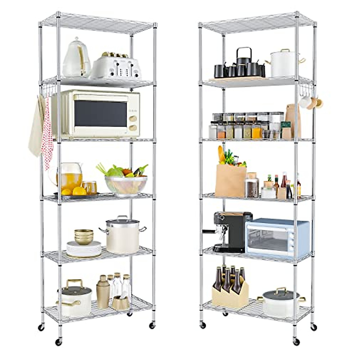 Himimi Heavy Duty 6-Tier Wire Shelving Unit with Wheels - Durable Metal Storage Rack for Garage, Kitchen, Office, and Pantry - Easy Assembly, Rolling Steel Shelves, Silver