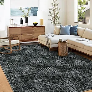 GarveeHome 8x10 Area Rug Modern Abstract Area Rug for Living Room Machine Washable Rug Farmhouse Checkered Throw Carpet Non-Slip Stain Resistant Accent Rug Floor Cover for Home Decor, Grey