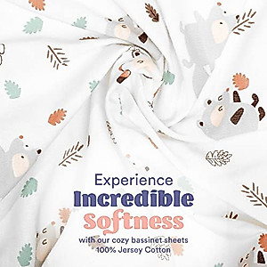Cloud Baby Bassinet Sheet 32"x16" (2 Pack) - 100% Organic Jersey Cotton, Breathable and Soft for Baby Boy Girl Newborn Infant Unisex (Woodland Animals and Leaves)