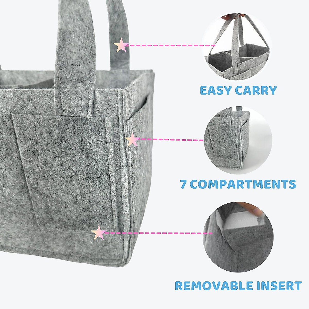 SAVUK Baby Diaper Caddy Organizer Portable Newborn Shower Basket Gifts Storage Changing Wipes Bag Car Nursery Infant Boy or Girl Baby (Grey)