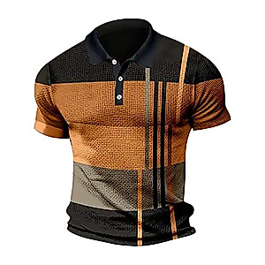 Mens Polo Shirts Short Sleeve Striped Color Block Summer T Shirt Casual Stylish Pullover Top Spring Clothes 2023 Funny Shirts for Men Adult Orange M