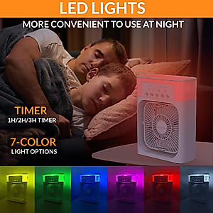 Portable Ice Fan Air Cooler With water For Frost Cube Fan, 3 In 1 Mist Mini Evaporative Cooling Fan with LED, Timer, 3 Wind Speeds 3 Spray Modes for Home Office Bedroom Table and Desktop