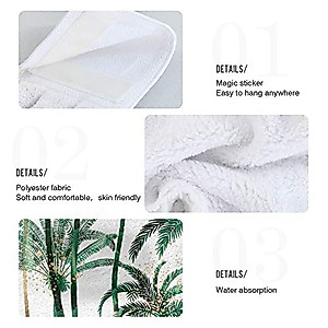 Green Gold Palm Trees Seamless On White 2 Pcs Hanging Kitchen Hand Towels, Hanging Tie Towels with Hook & Loop Dishcloths Sets, Decorative Absorbent Tea Bar Bath Hand Towel
