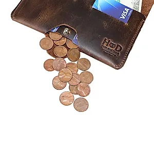 Hide & Drink, Leather Wallet, Holds Up to 4 Cards Plus Flat Bills & Coins/Pouch/Case/Purse/Cash, Handmade :: Bourbon Brown